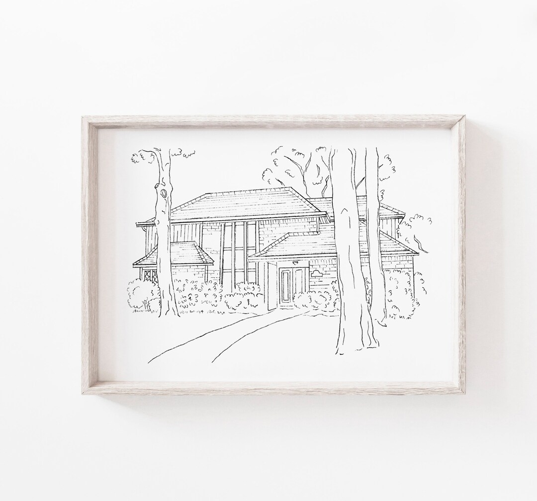 Custom Home Portrait, House Drawing, 5x7 Personalized Home Illustration ...