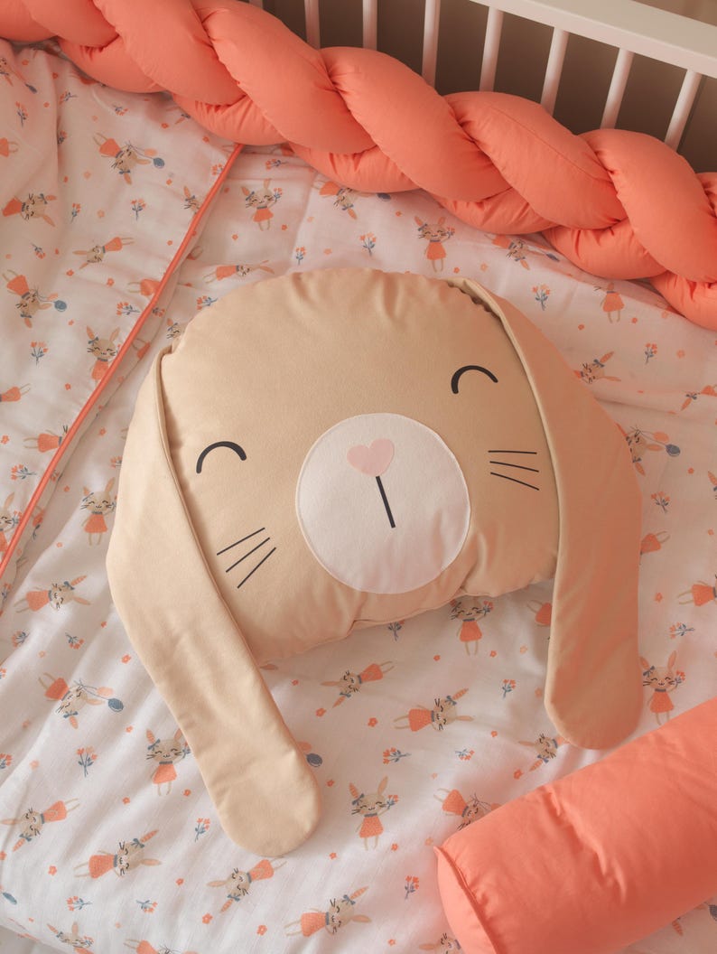 Rabbit Bunny Pillow – Alcantara Fabric Plush Bunny – Montessori Nursery ...