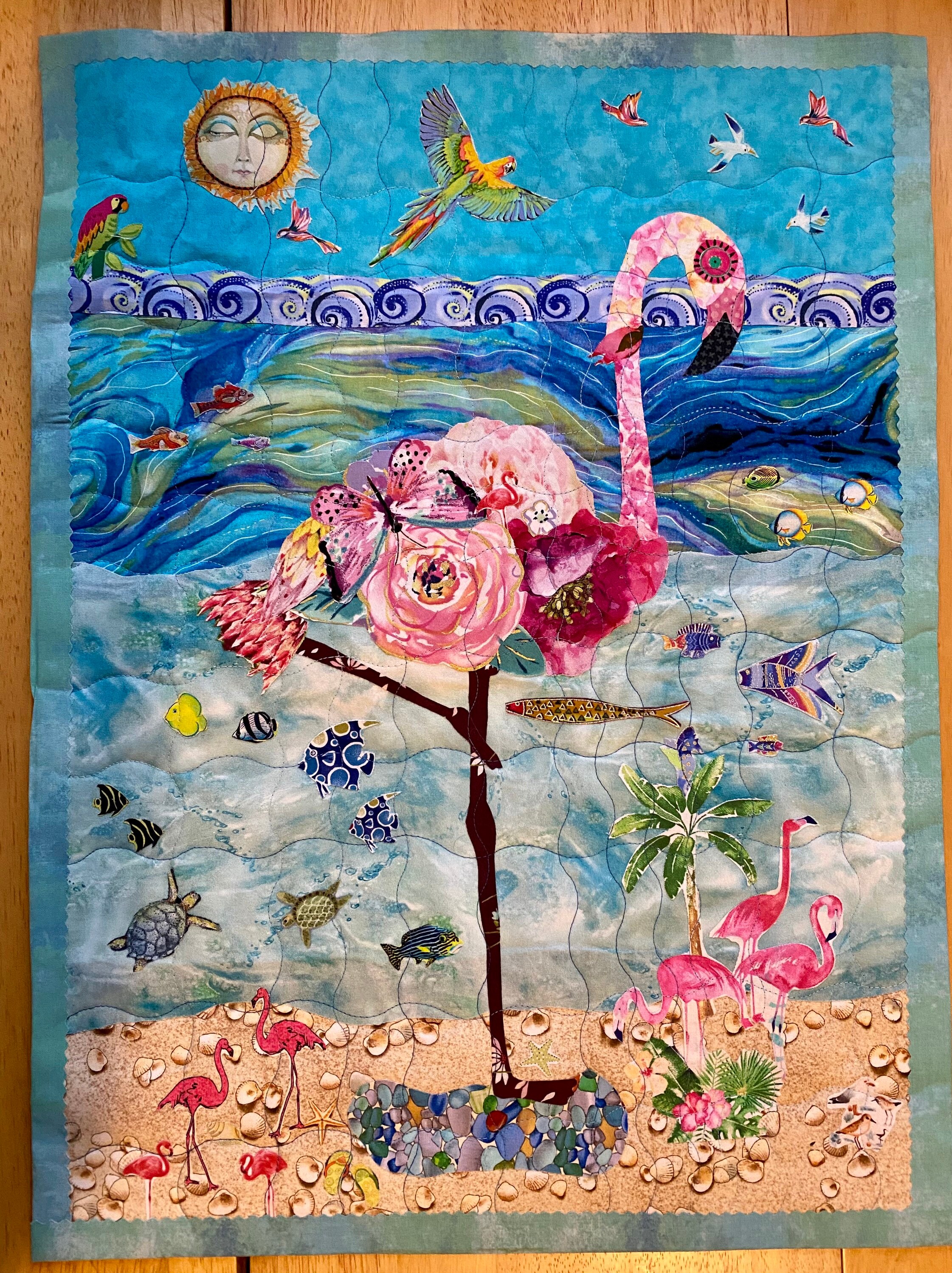 Flamingo Quilted Fabric Collage Wall Hanging Finished 19x23 - Etsy