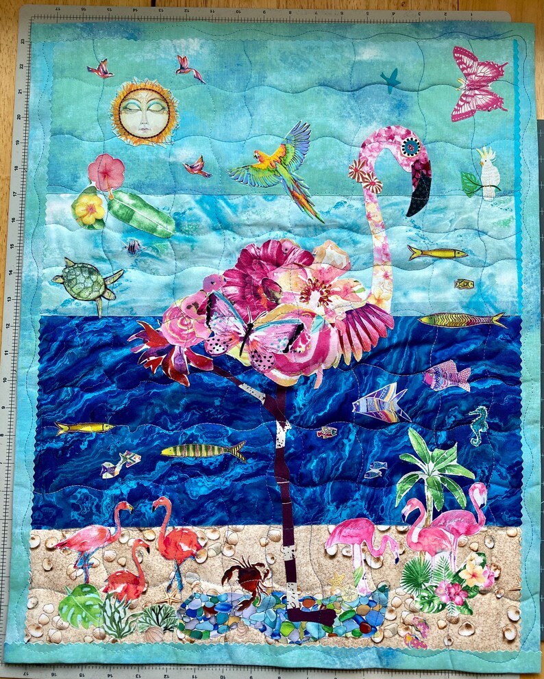 Flamingo Quilted Fabric Collage Wall Hanging Finished 19x23 - Etsy