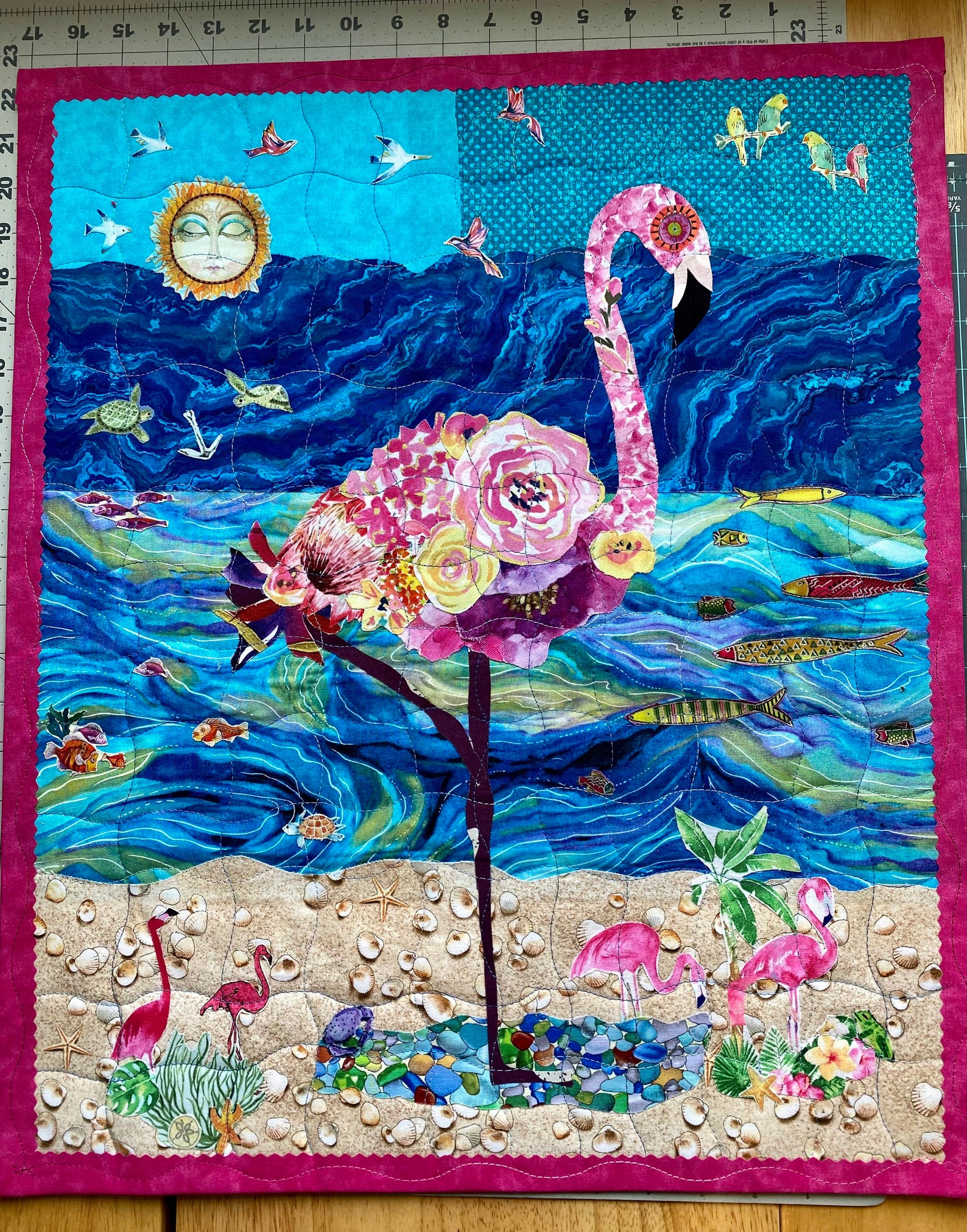 Flamingo Quilted Fabric Collage Wall Hanging Finished 19x23 - Etsy