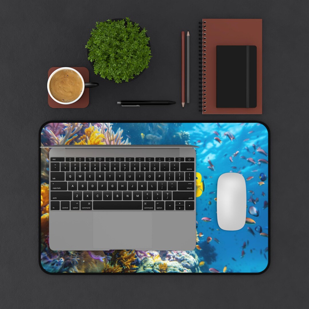 Colorful Coral Reef Desk Mat - Ocean-inspired Office Decor, Workstation ...