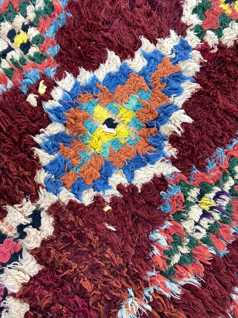 Berber Boucherouit Runner: Vintage Moroccan Wool, Colorful Boho 9.6x3.1 ...
