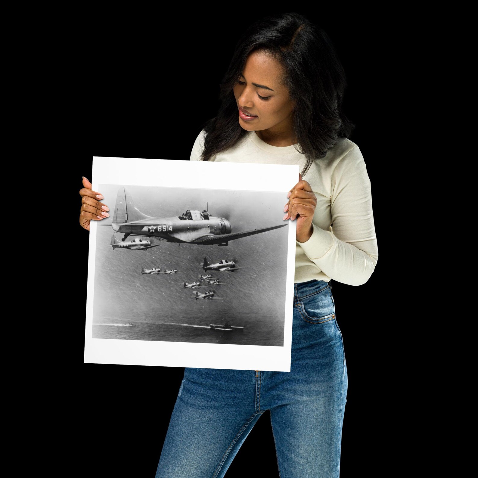 WWII Dive Bombers Returning to Aircraft Carrier | Black & White Digital ...