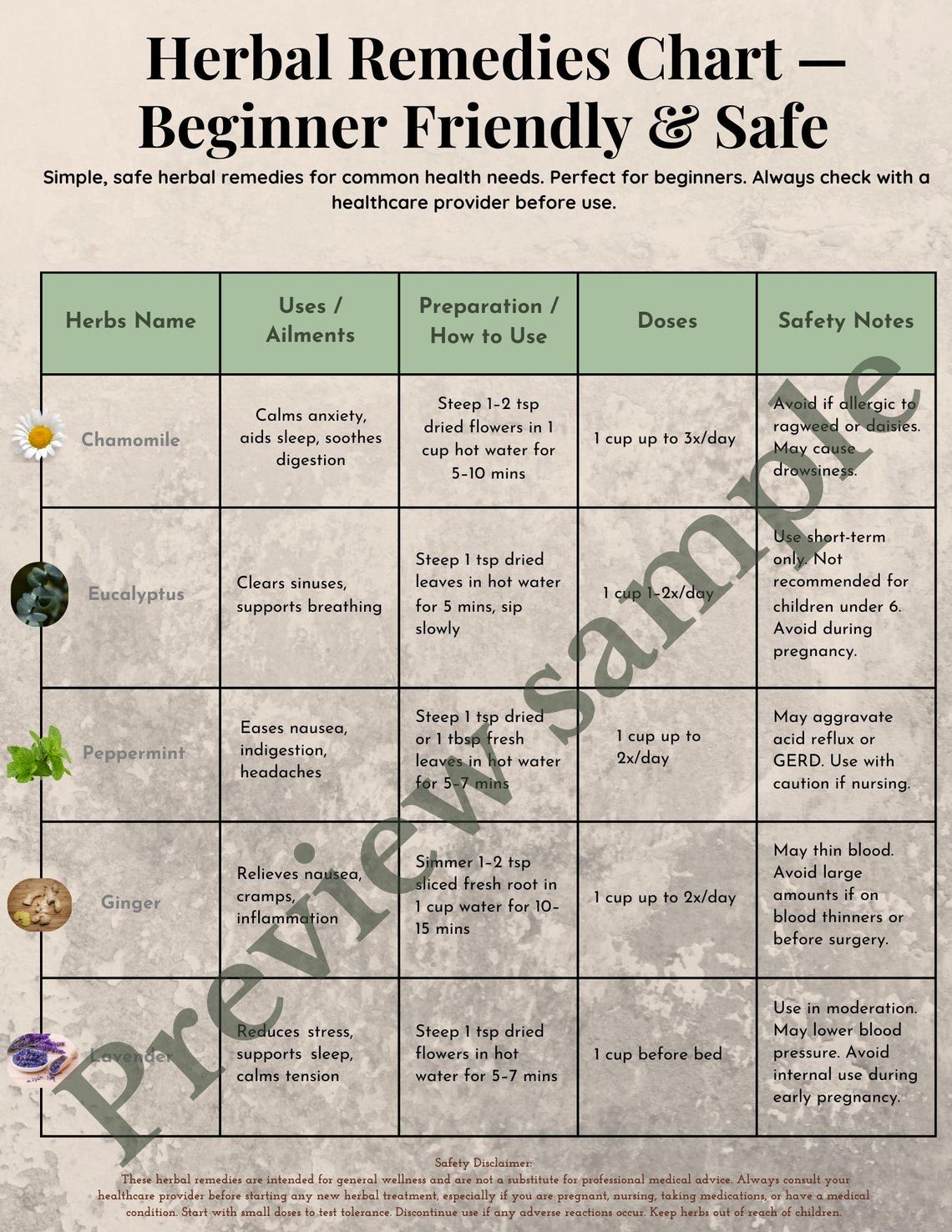 Herbal Remedies Chart Printable | Beginner Friendly & Safe Herbal Guide ...