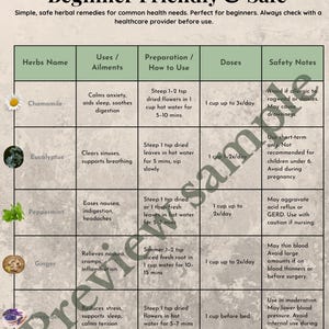 Herbal Remedies Chart — Beginner Friendly & Safe- PDF Printable - Etsy