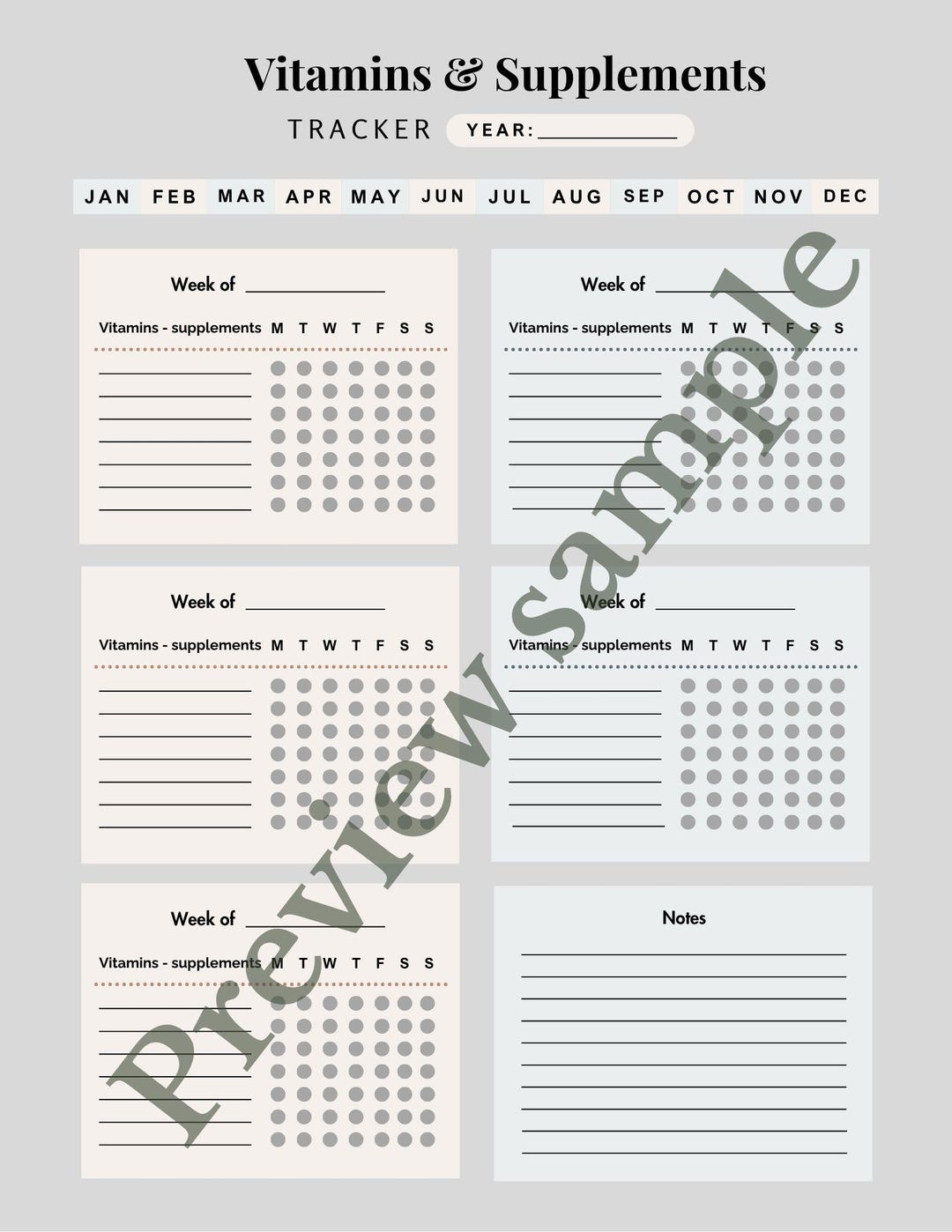 Vitamins & Supplements Tracker Printable: Daily Wellness Log (PDF ...