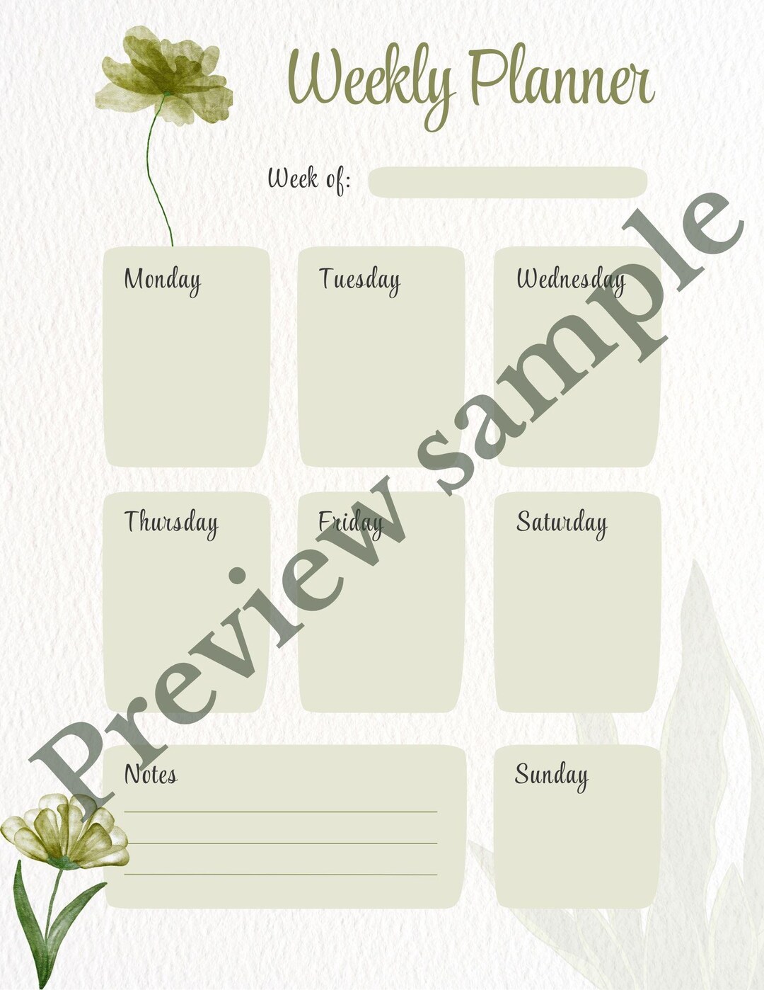 Botanical Weekly Planner PDF: Sage Green Minimalist Organizer (8.5x11 ...