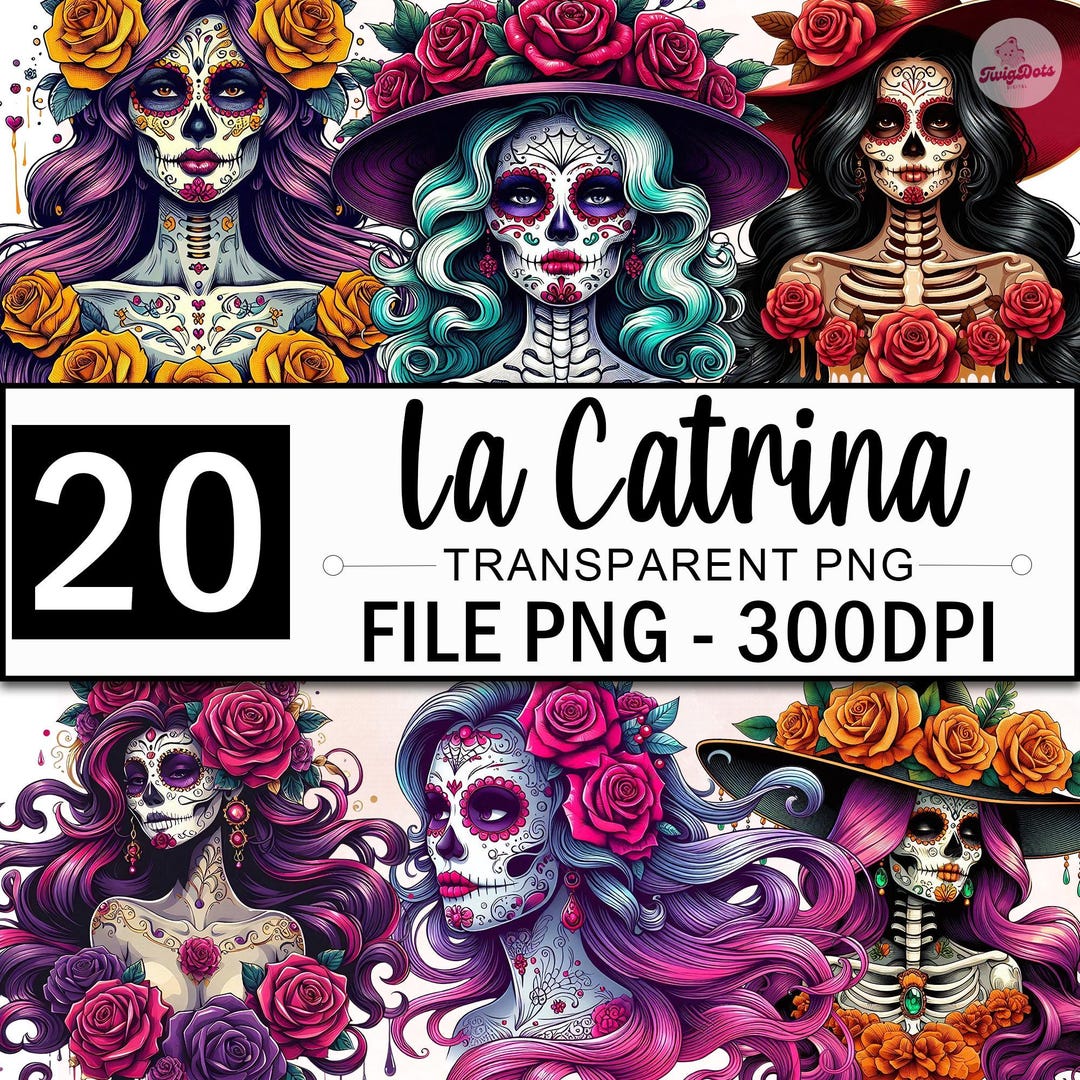 Día De Los Muertos Clipart Bundle, La Catrina Day of the Dead Png ...