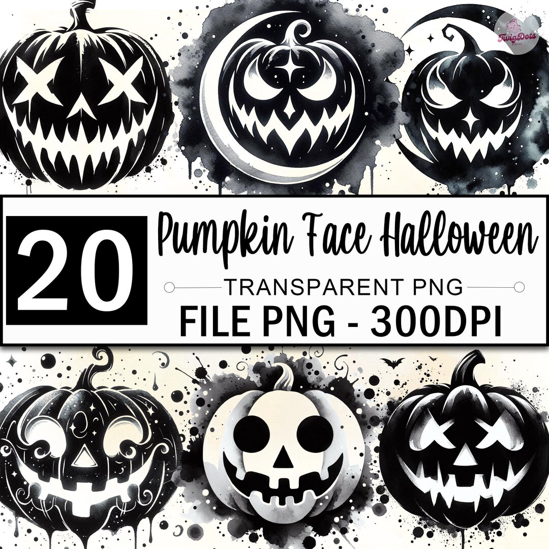 Pumpkin Faces Clipart Bundle, Halloween Pumpkin Png Clipart, Halloween ...