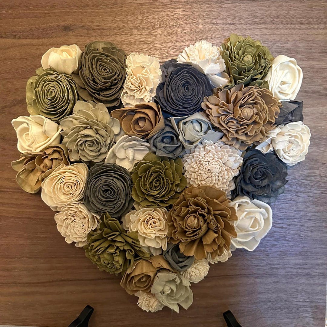 Handmade Wood Flower Heart Wall Decor - Unique Floral Arrangement - Etsy