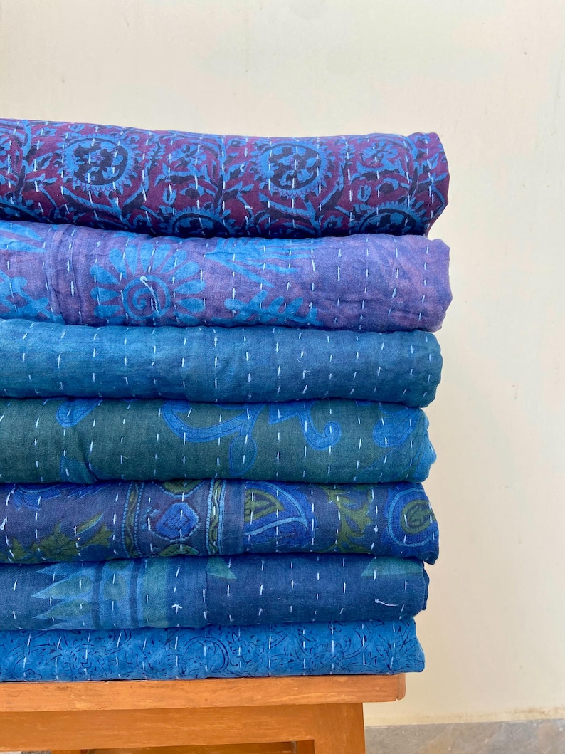 Wholesale Lot Hand Dyed Indigo Cotton Kantha Quilts Blue Reversible ...