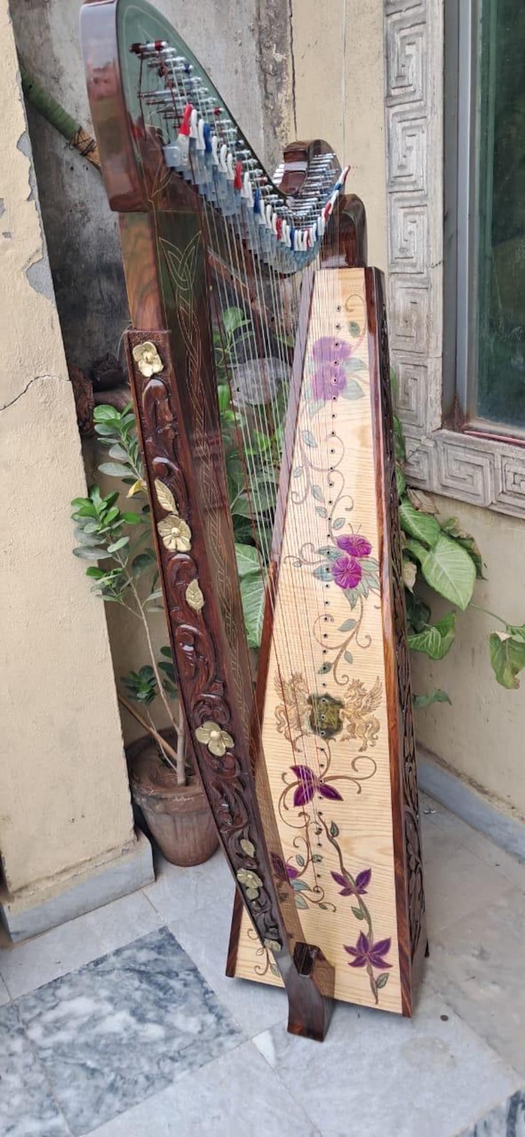 Handcrafted Rosewood 34-string Decorative Harp Set – Includes Bag, Key ...
