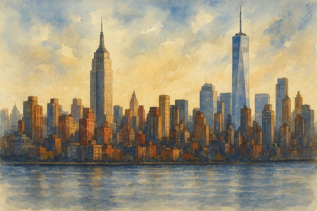 New York Skyline Watercolor Print – NYC Cityscape Wall Art, Empire ...