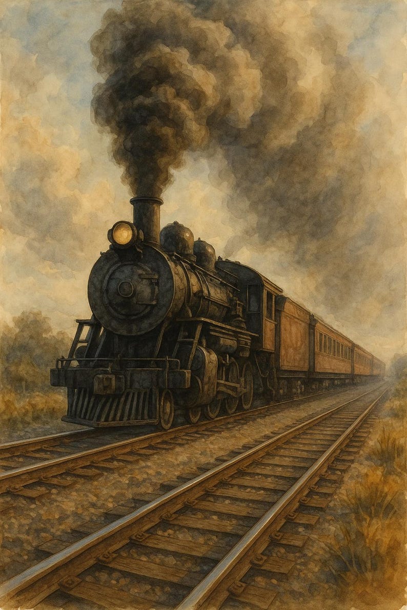 Steam-powered Journey – Vintage Train Watercolor Print - Etsy