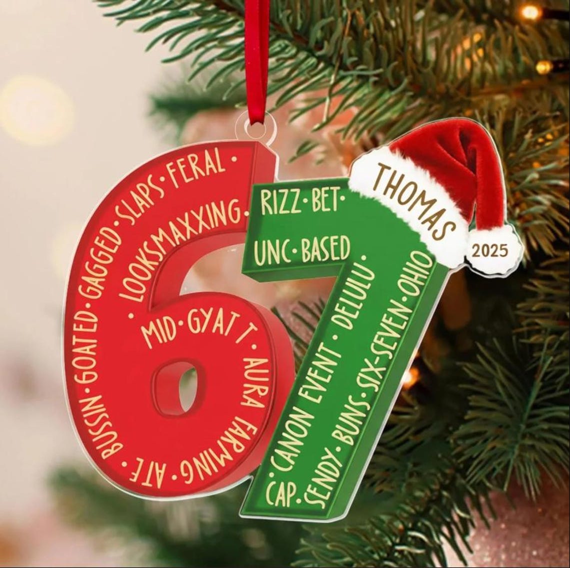Personalized Name Six Seven Ornament, Funny Six Seven 67 Ornament ...