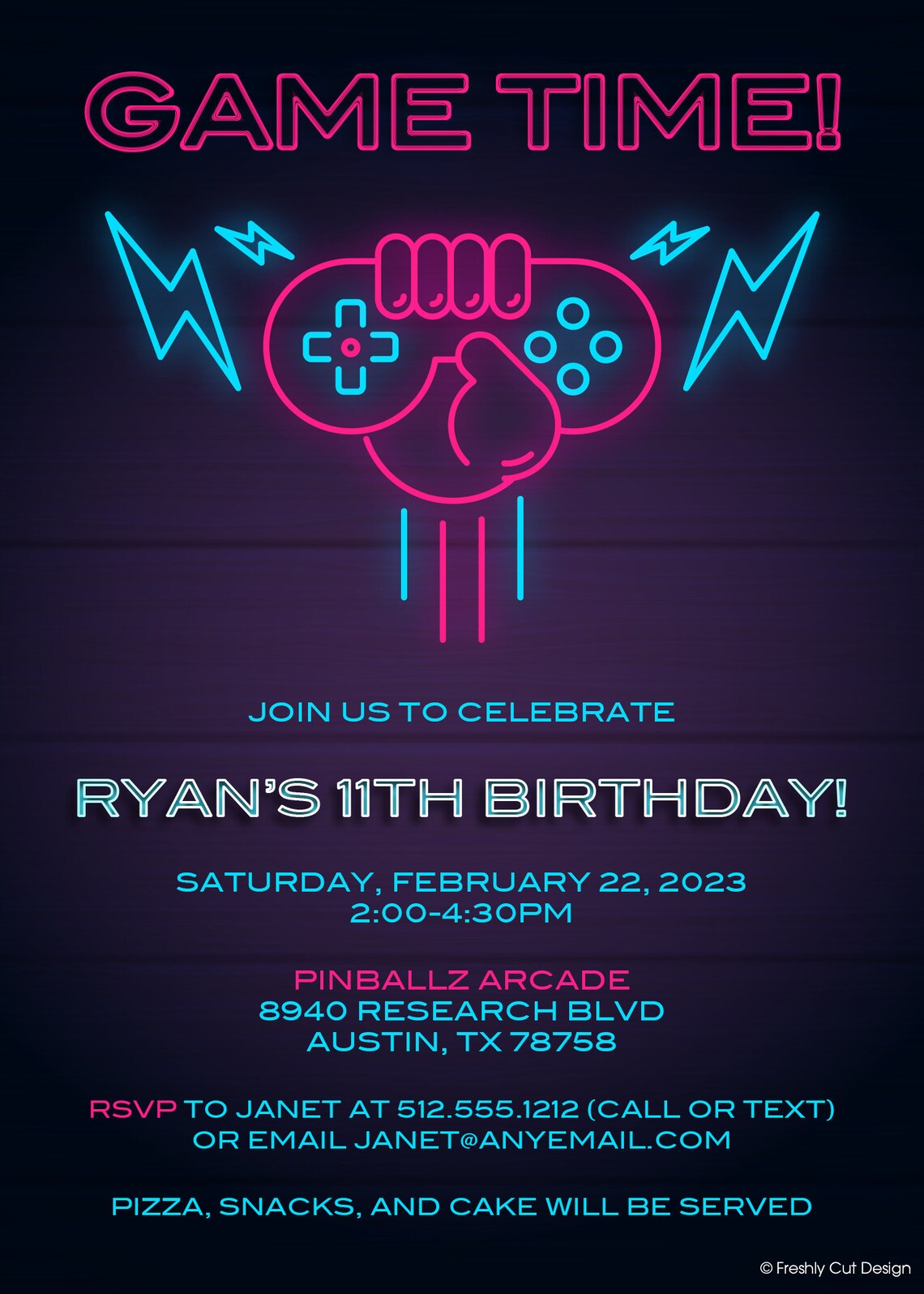 Neon Gamer Birthday Invitation Printable or Printed w/ FREE - Etsy