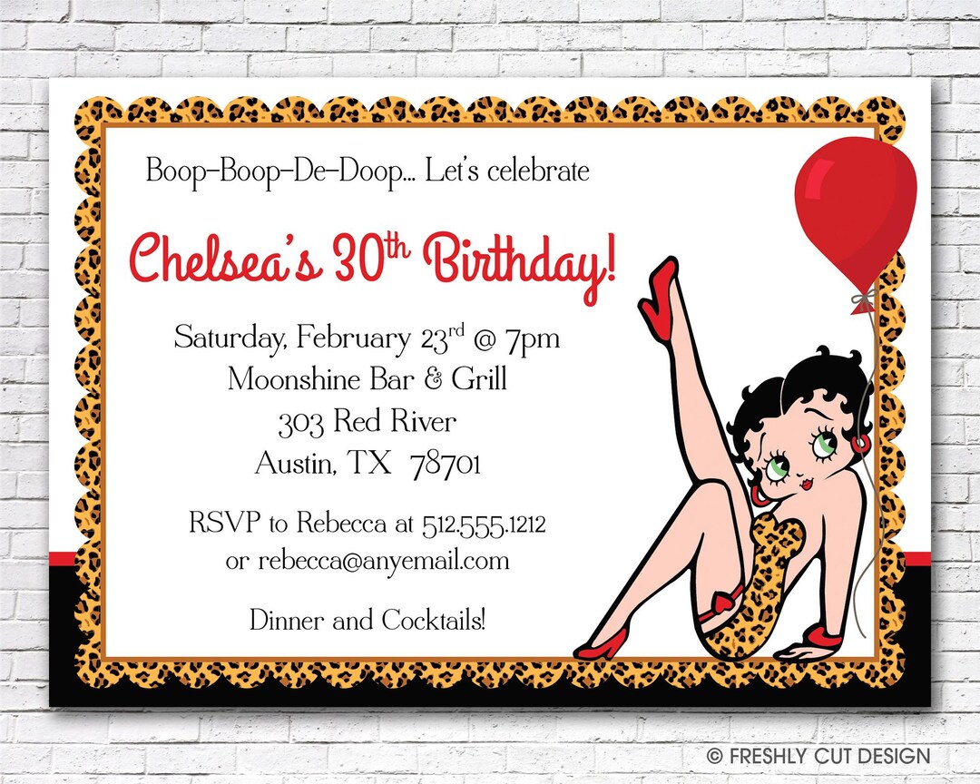 Cheetah Betty Boop Invitation - Printable or Printed (w/ FREE Envelopes ...