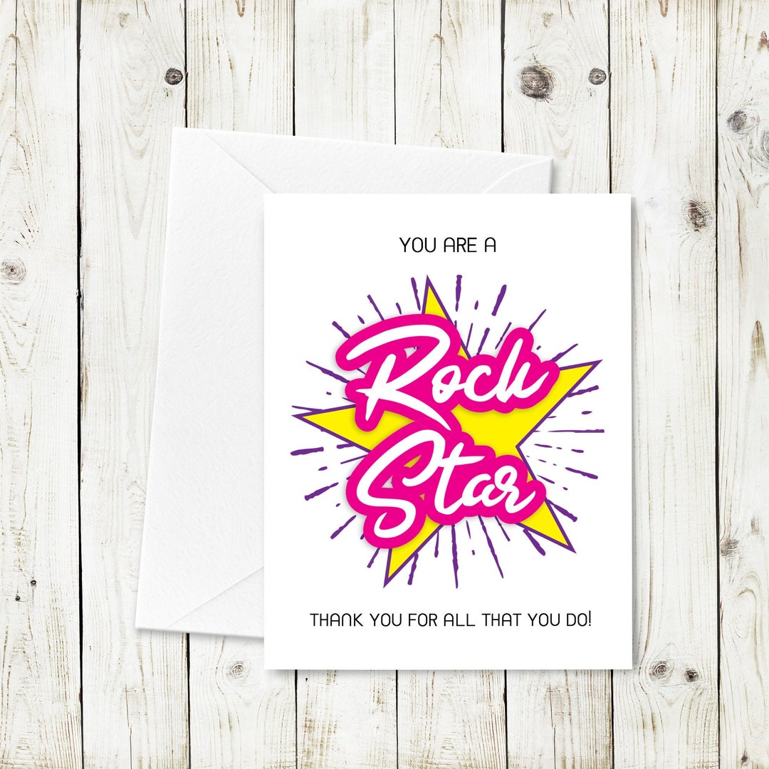 You Are A Rock Star Printable Thank You Card - Instant Download - Etsy