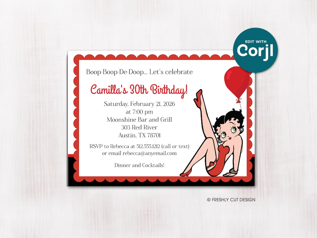 Editable Print Betty Boop | Birthday Party Invitation | Instant ...