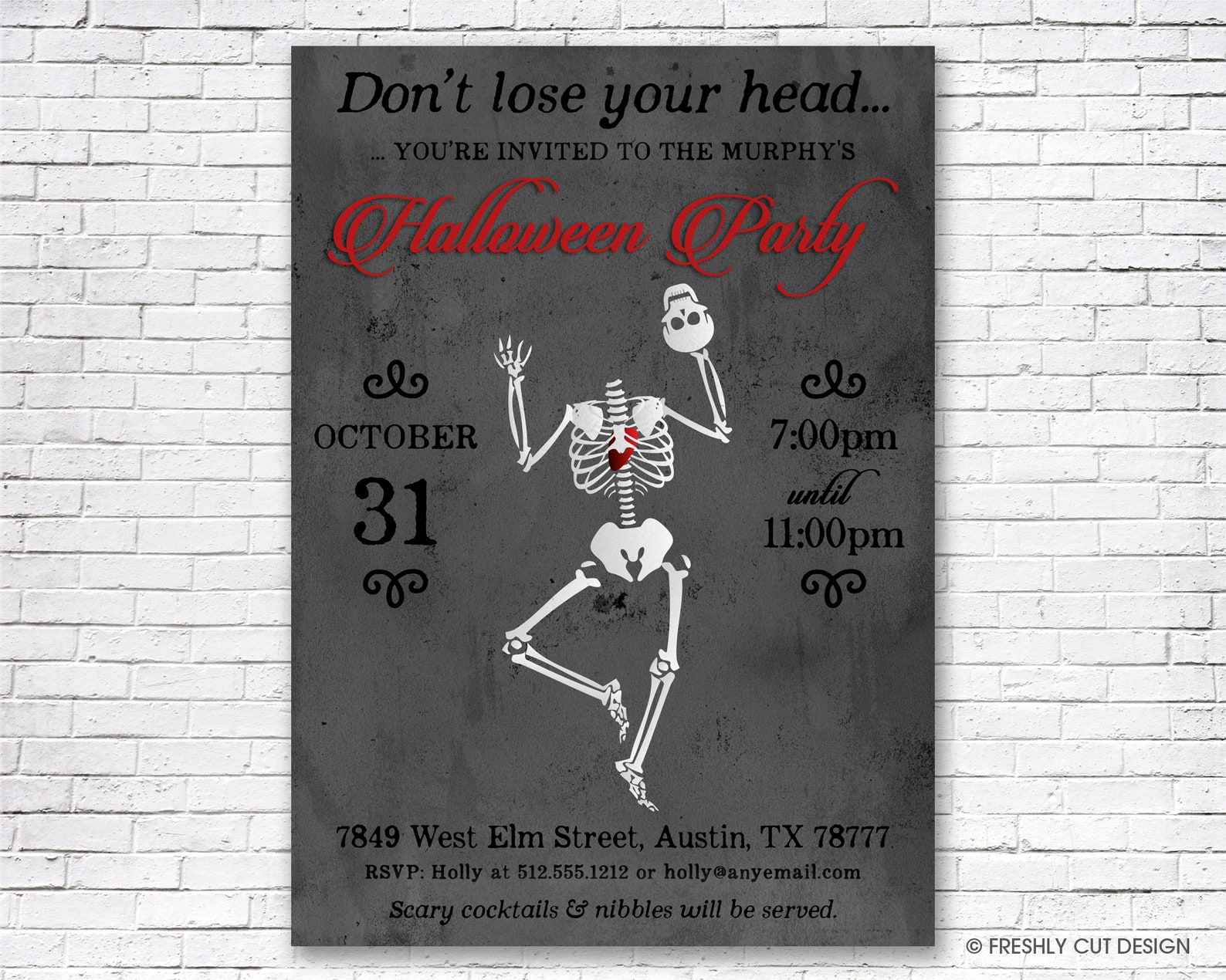Skeleton Halloween Party Invitation Printable or Printed w/ - Etsy