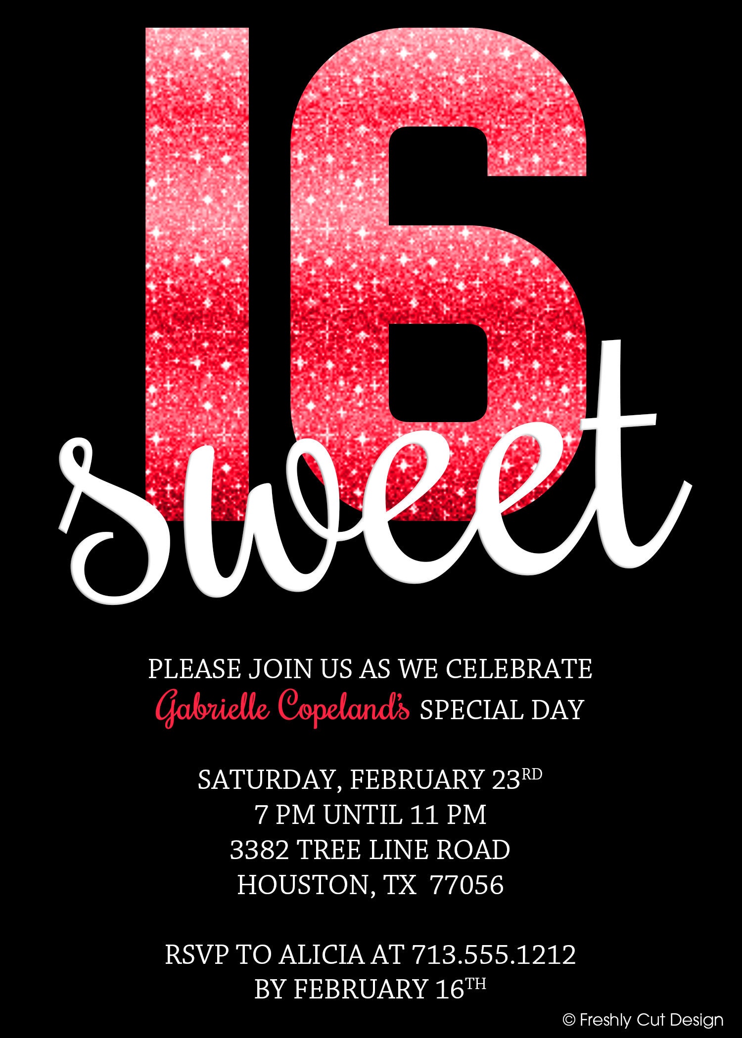Sweet 16 Glitter on Black Printable or Printed w/ FREE - Etsy