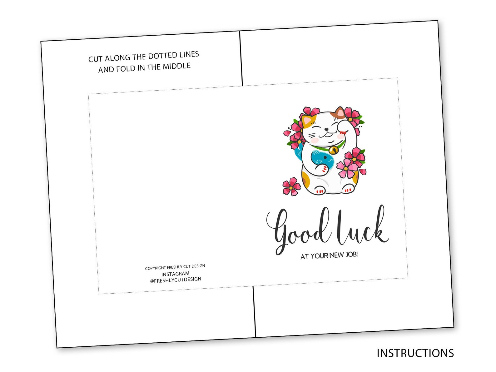 Lucky Cat Printable Good Luck Card - Instant Download - Etsy