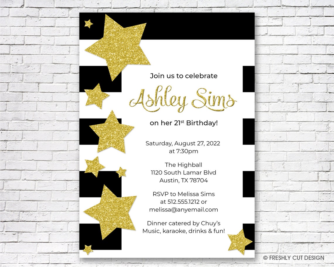 Gold Stars Birthday Invitation - Printable or Printed (w/ FREE ...