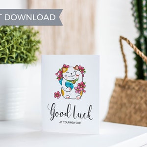 Lucky Cat Printable Good Luck Card - Instant Download - Etsy