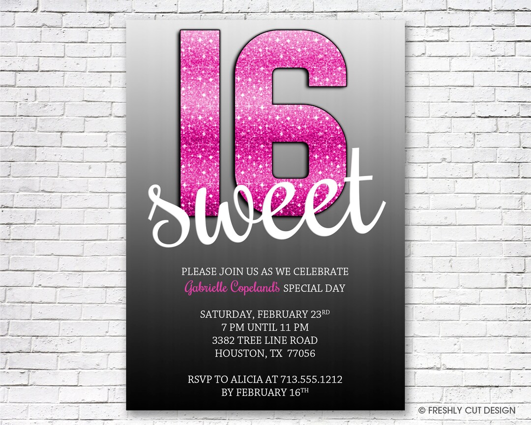 Glittery Sweet 16 on Black and White Printable or Printed - Etsy