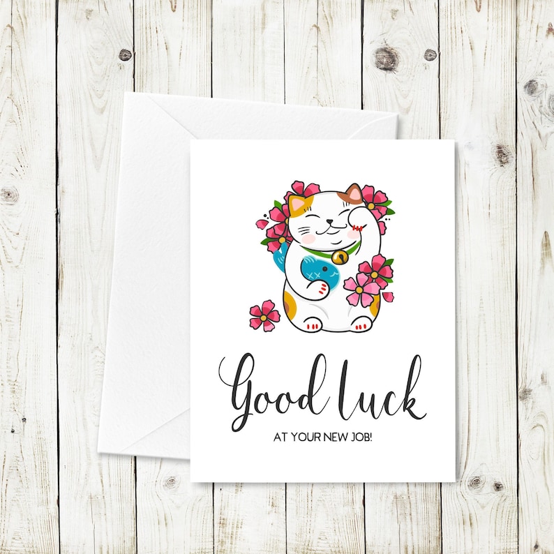 Lucky Cat Printable Good Luck Card - Instant Download - Etsy