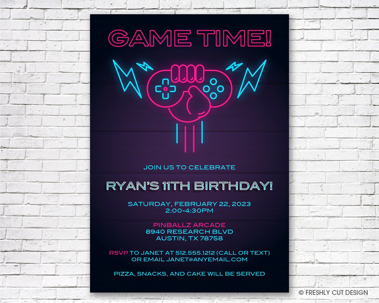Neon Gamer Birthday Invitation Printable or Printed w/ FREE - Etsy