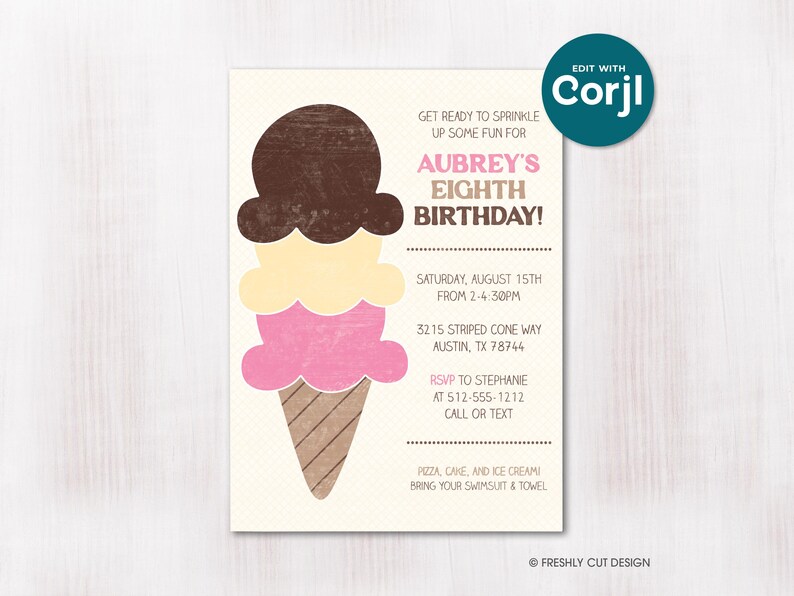 Editable Ice Cream Birthday Party Invitation | Instant Download | Corjl ...
