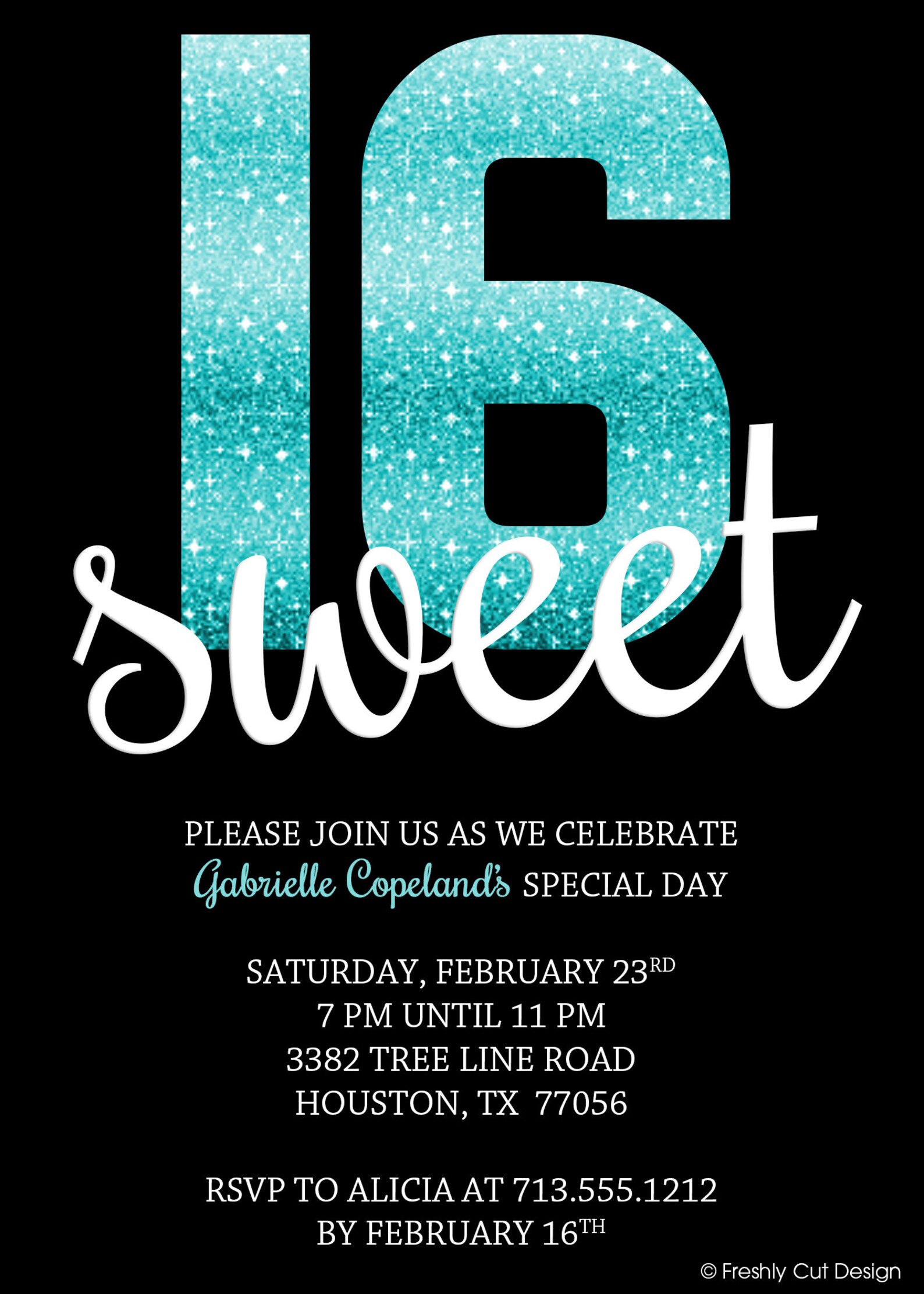 Sweet 16 Glitter on Black Printable or Printed w/ FREE - Etsy