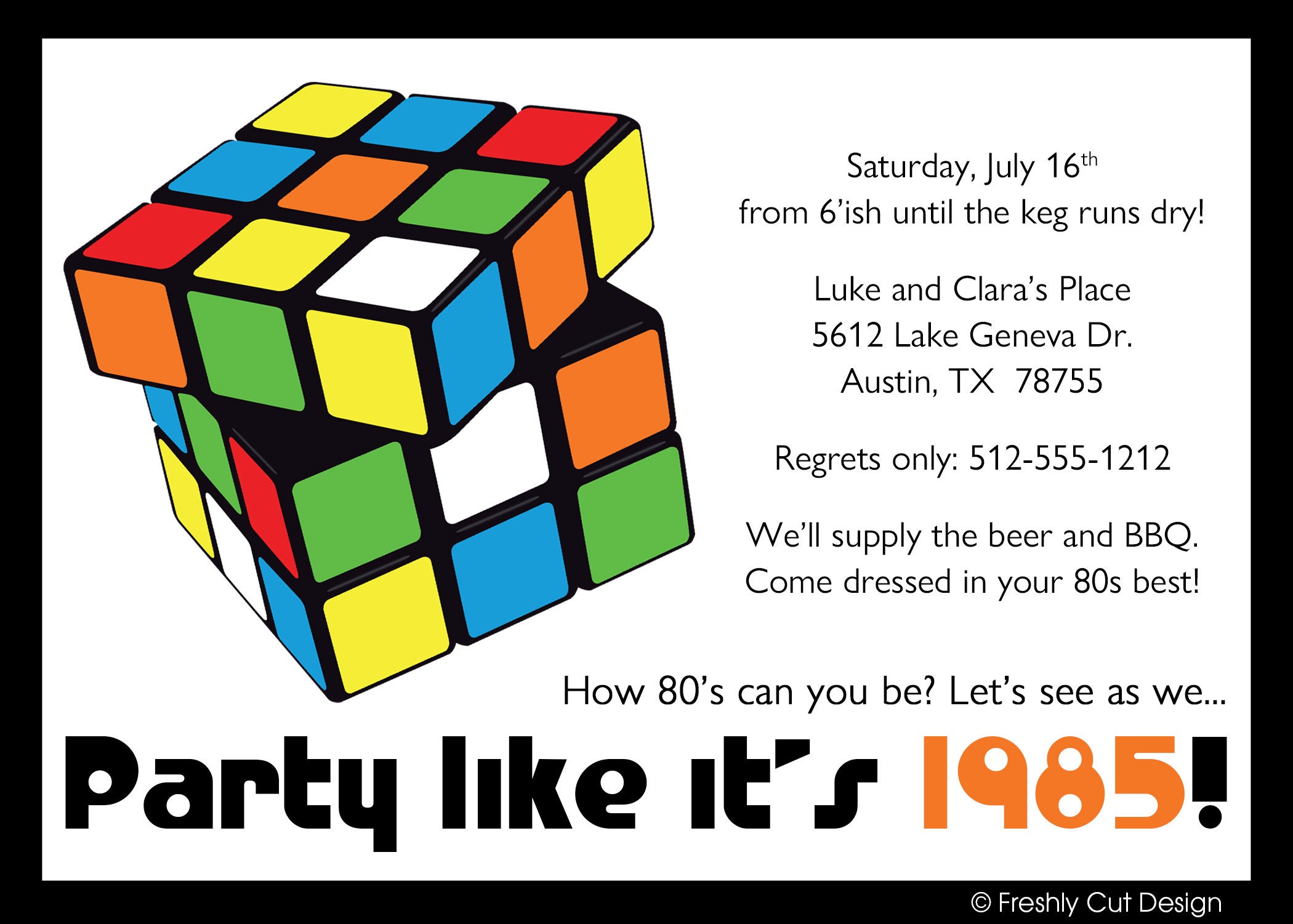 Party Like It's 1985 Invitation Printable or Printed w/ FREE Envelopes ...