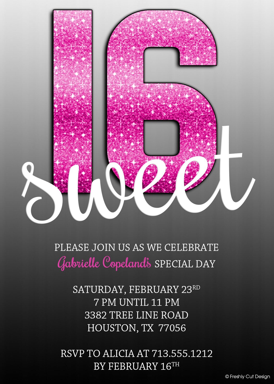 Glittery Sweet 16 on Black and White Printable or Printed - Etsy