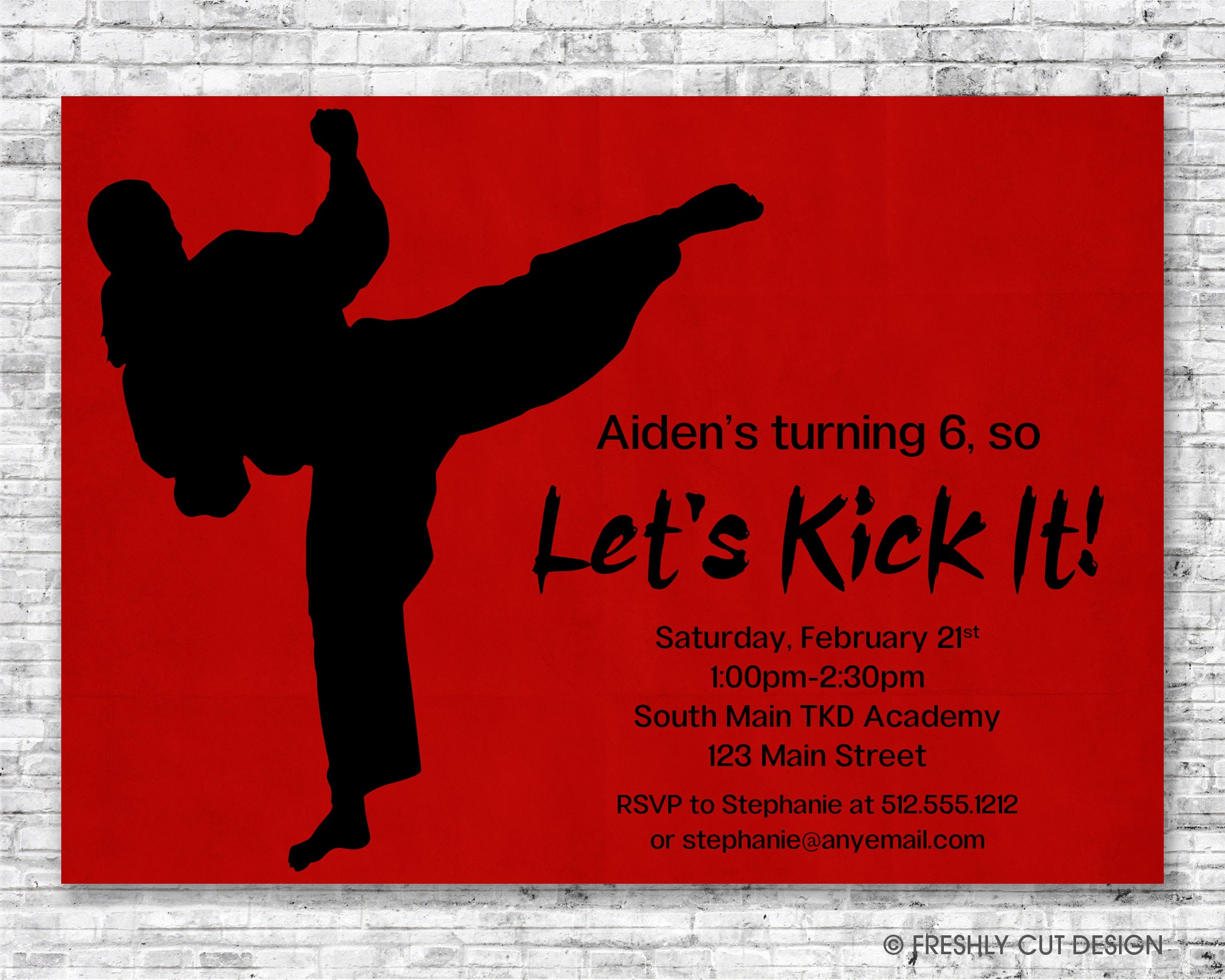 Time to Kick It Birthday Invite Printable or Printed w/ FREE Envelopes ...
