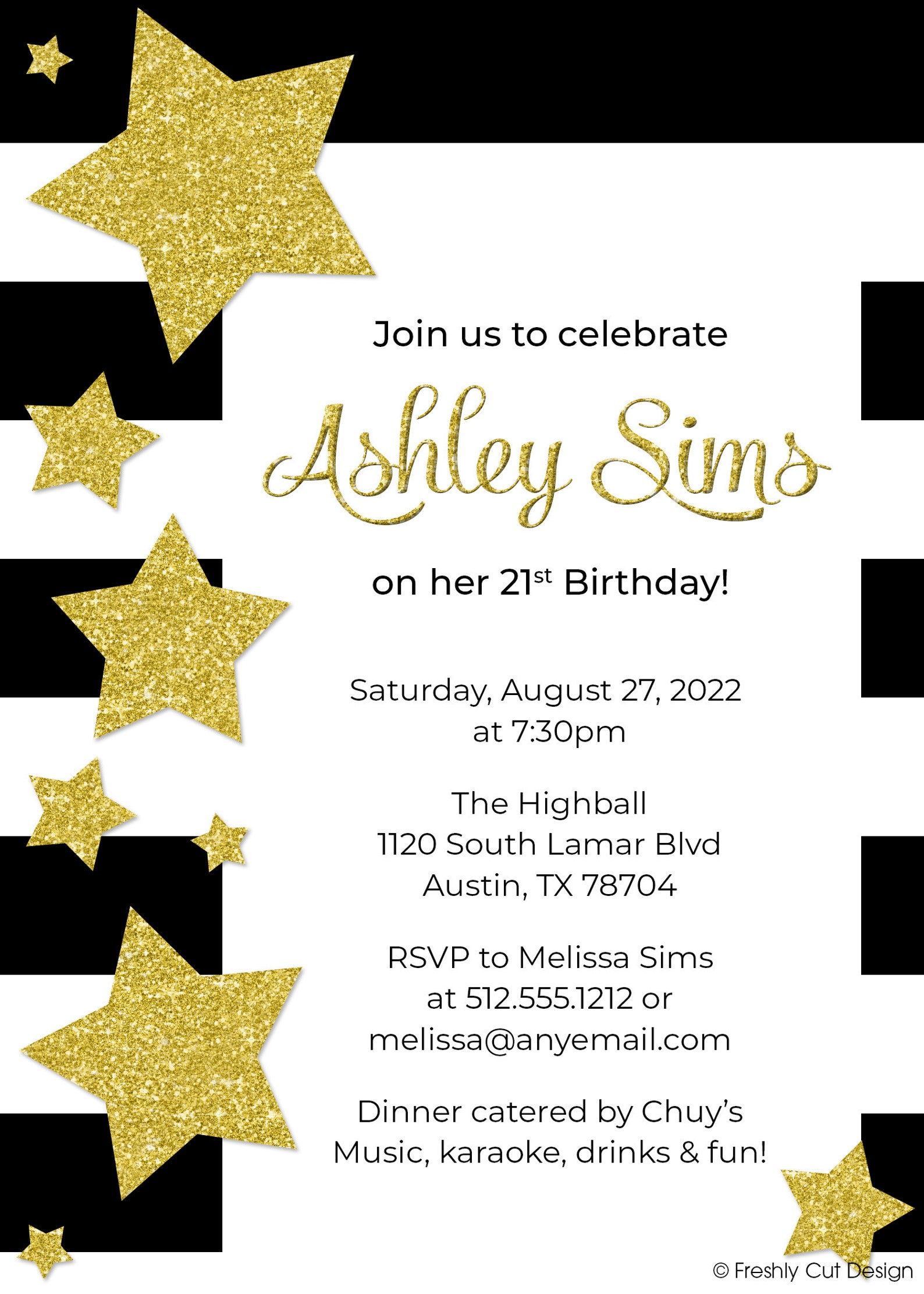 Gold Stars Birthday Invitation - Printable or Printed (w/ FREE ...