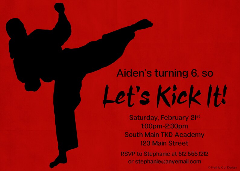 Time to Kick It Birthday Invite Printable or Printed w/ FREE Envelopes ...