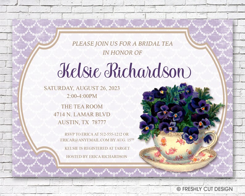 Violet Bridal Tea Party Invitation Printable or Printed w/ - Etsy