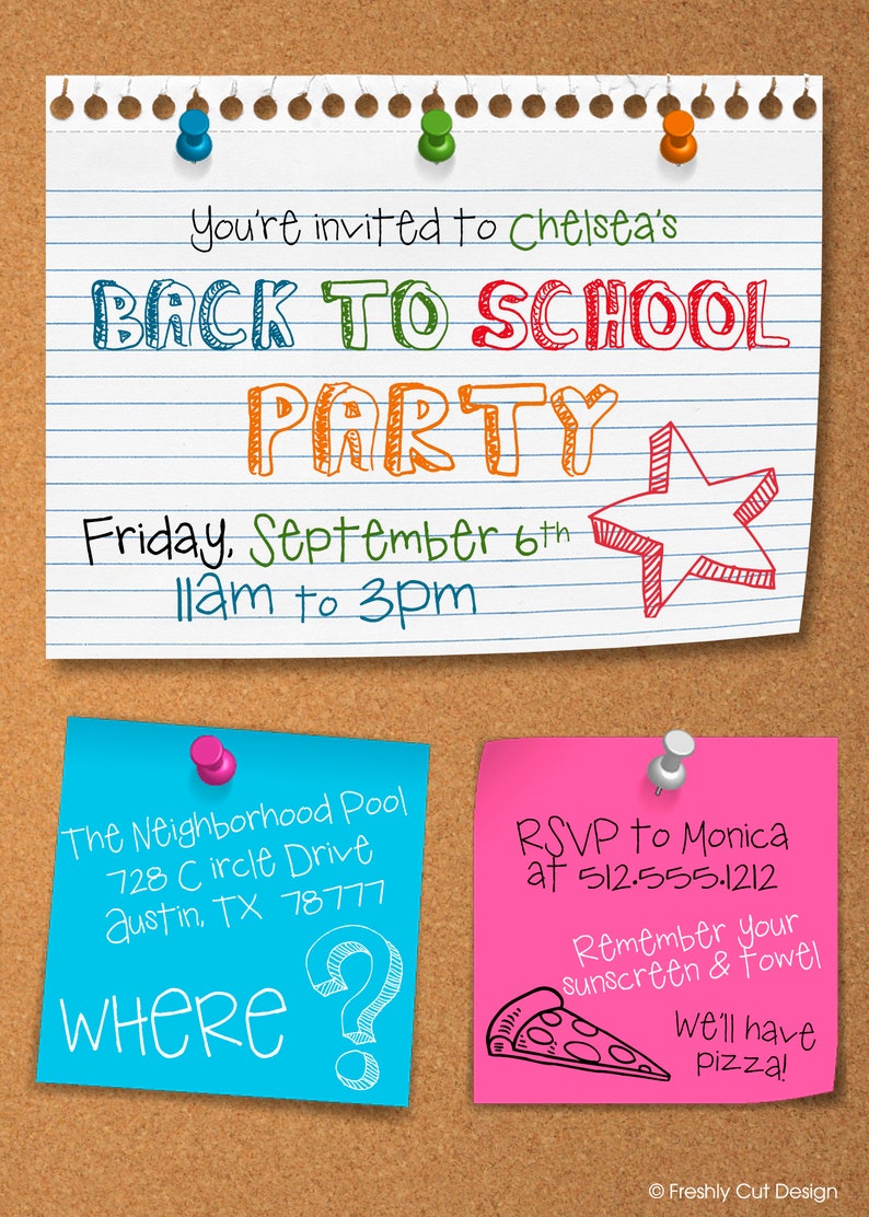 Cork Board Back to School Invitation Printable or Printed w/ FREE ...