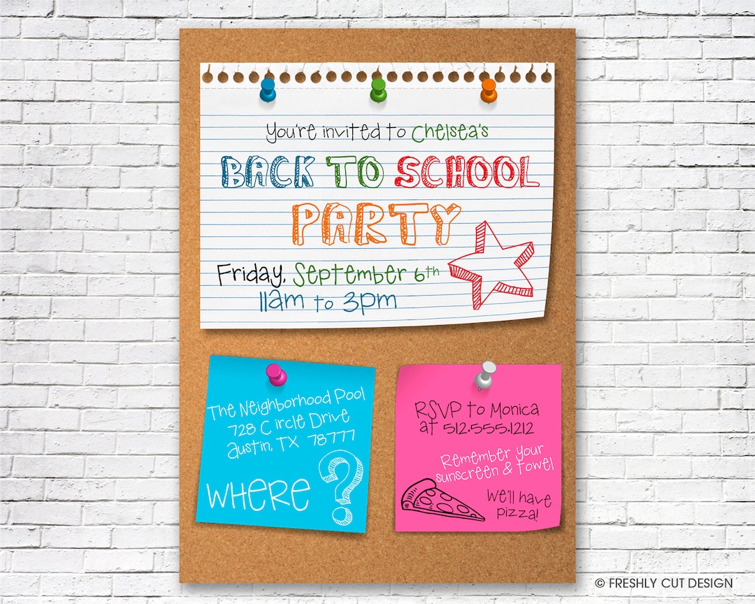 Cork Board Back to School Invitation - Printable or Printed (w/ FREE ...