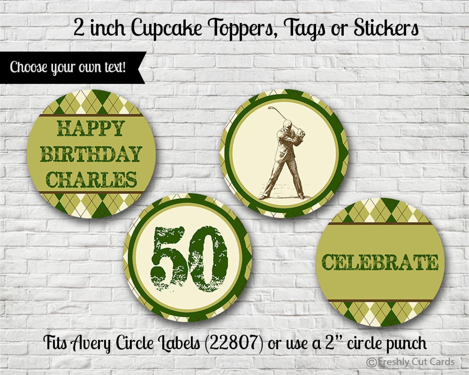 Argyle Golf Themed 2 Cupcake Toppers or Stickers | Etsy