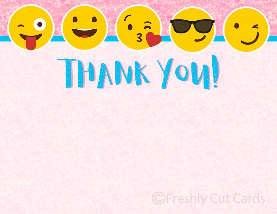 Pink Sparkles Emoji Thank You Card | Etsy