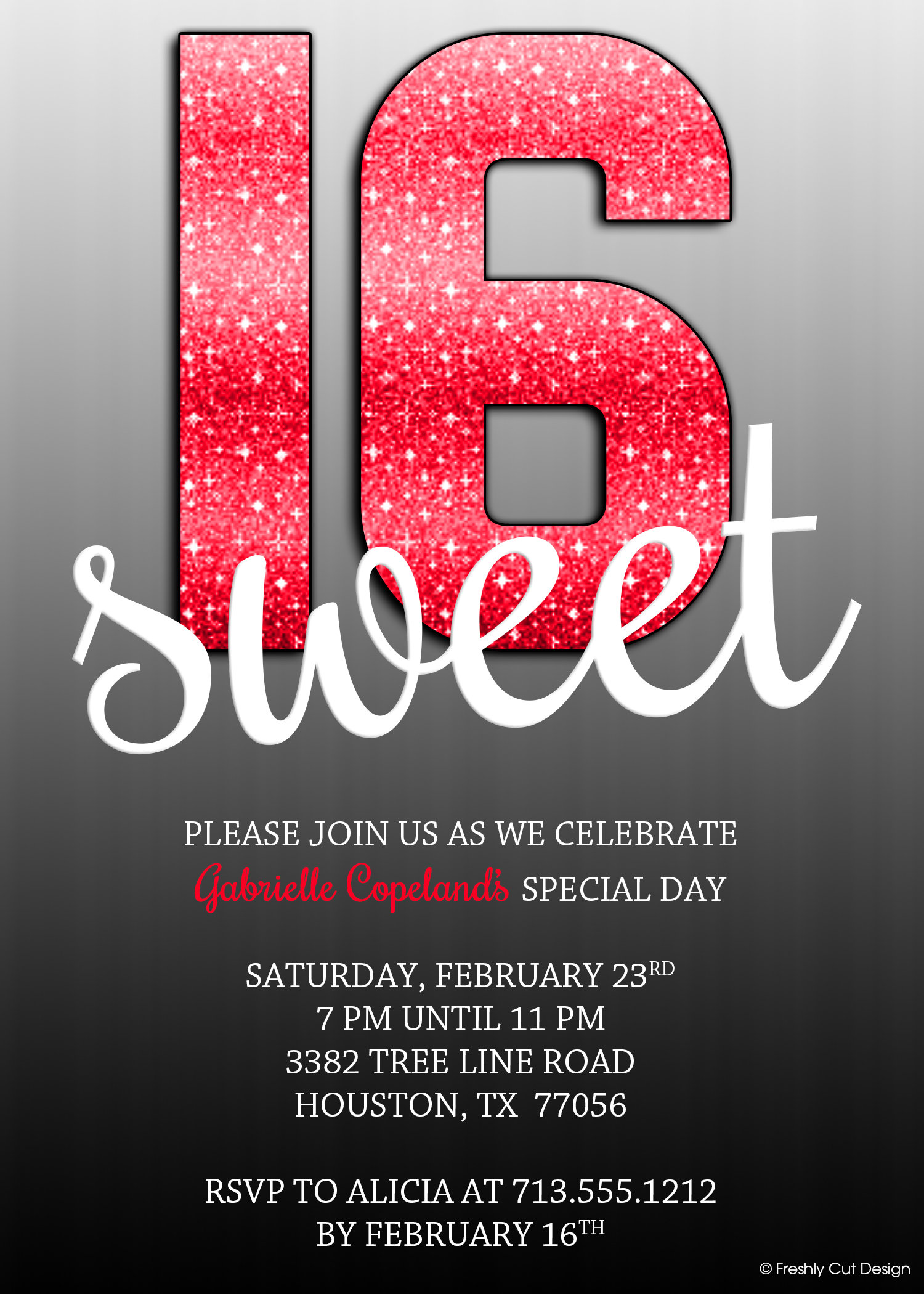 Glittery Sweet 16 on Black and White Printable or Printed - Etsy