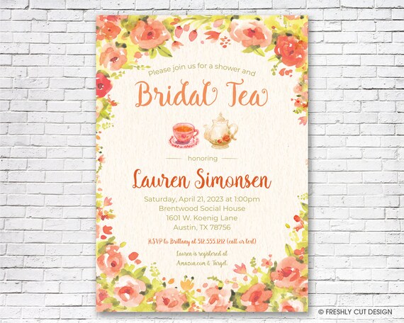 Spring Floral Bridal Tea Invitation - Printable or Printed (w/ FREE ...