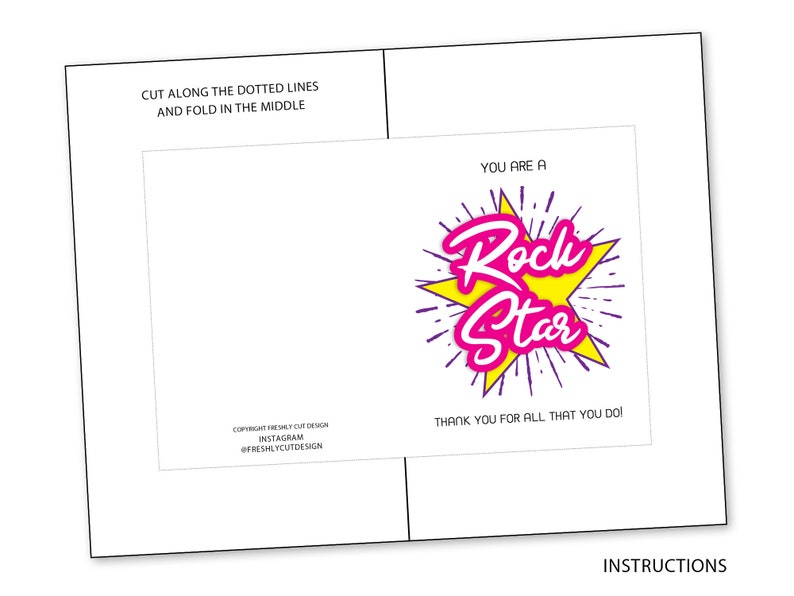 You Are A Rock Star Printable Thank You Card - Instant Download - Etsy