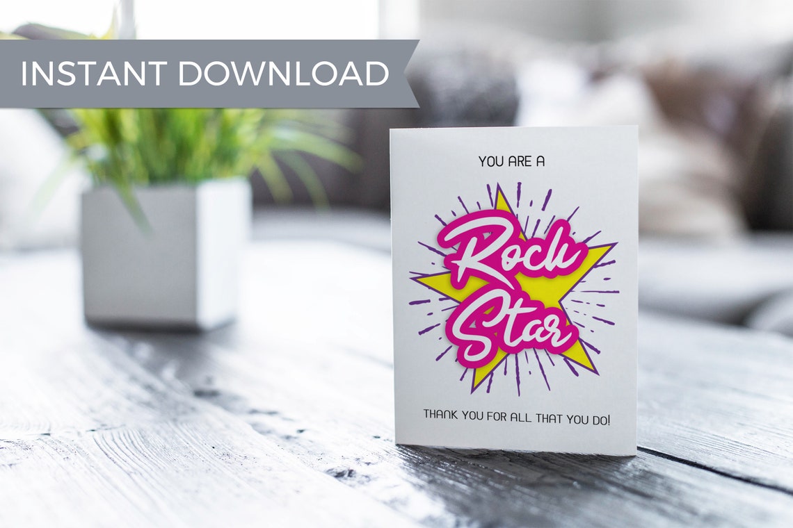 You Are A Rock Star Printable Thank You Card Instant Download - Etsy