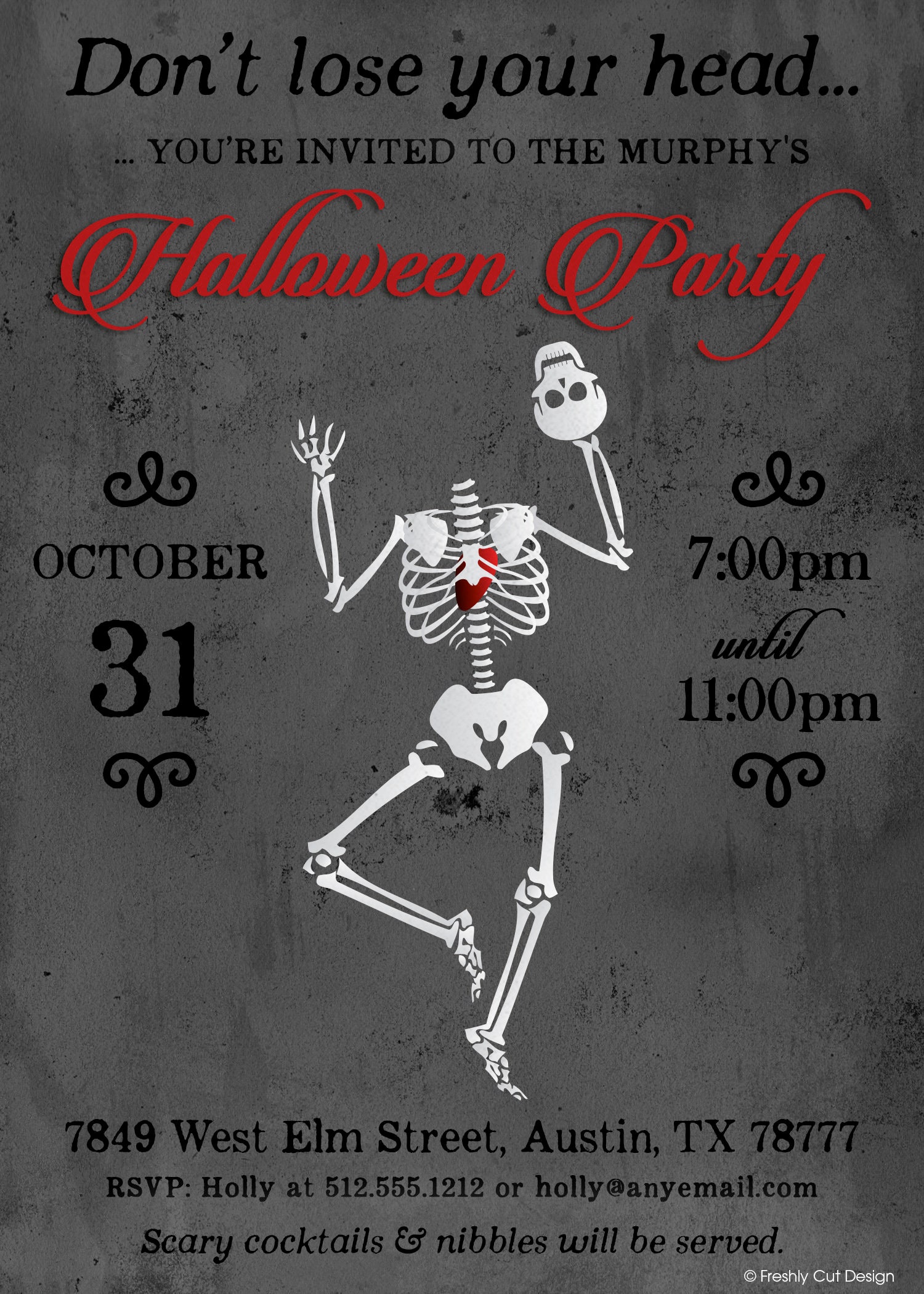 Skeleton Halloween Party Invitation Printable or Printed w/ - Etsy