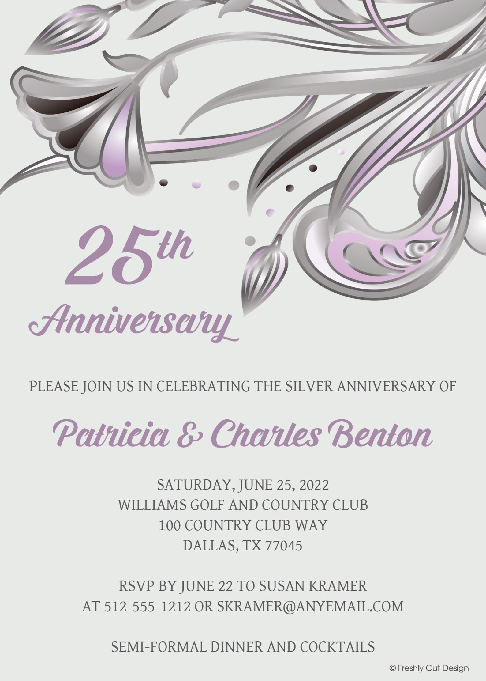 Silver Anniversary Invitation Printable or Printed w/ FREE Envelopes - Etsy